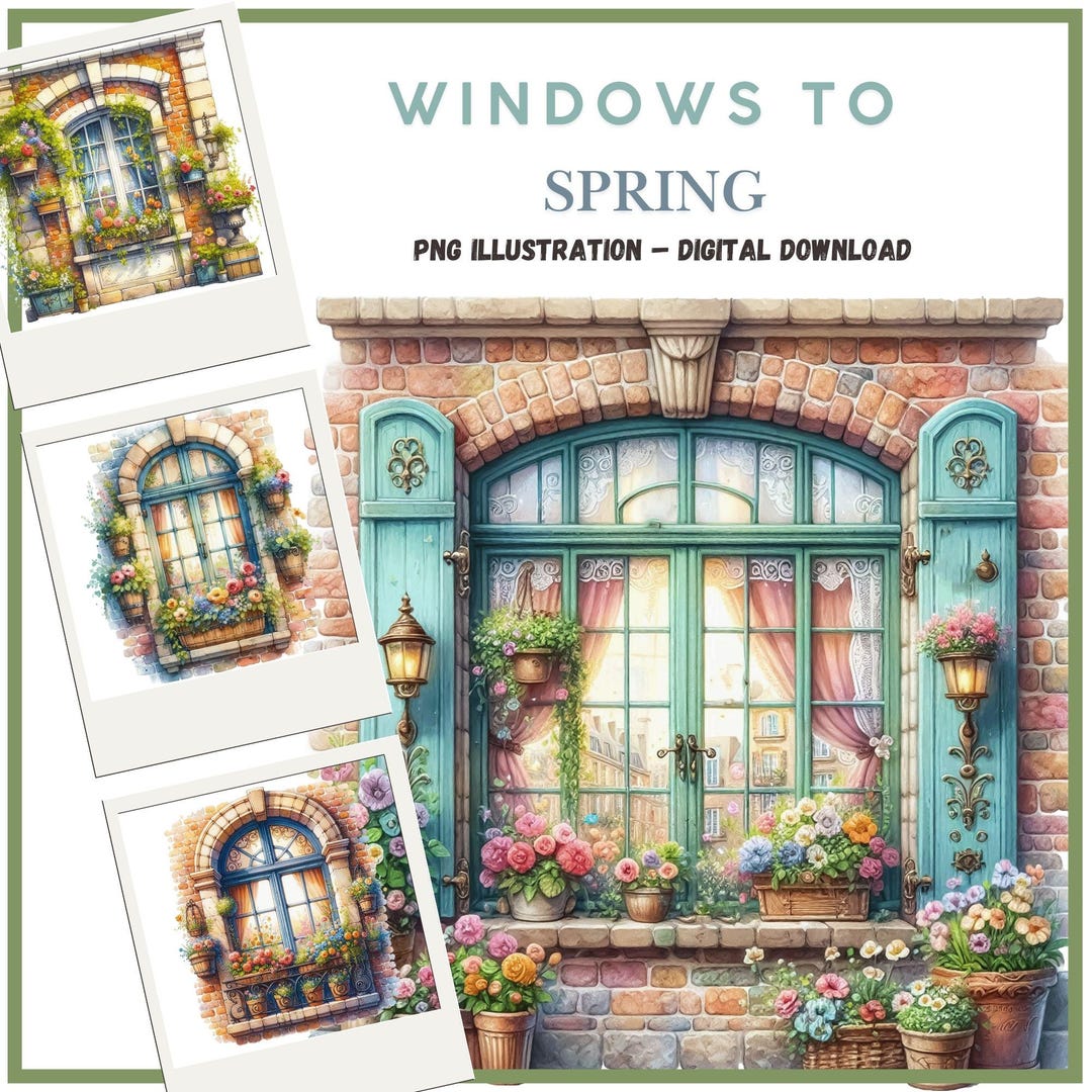 Digital Romantic Spring Cottagecore Windows Clipart, Cottage ...