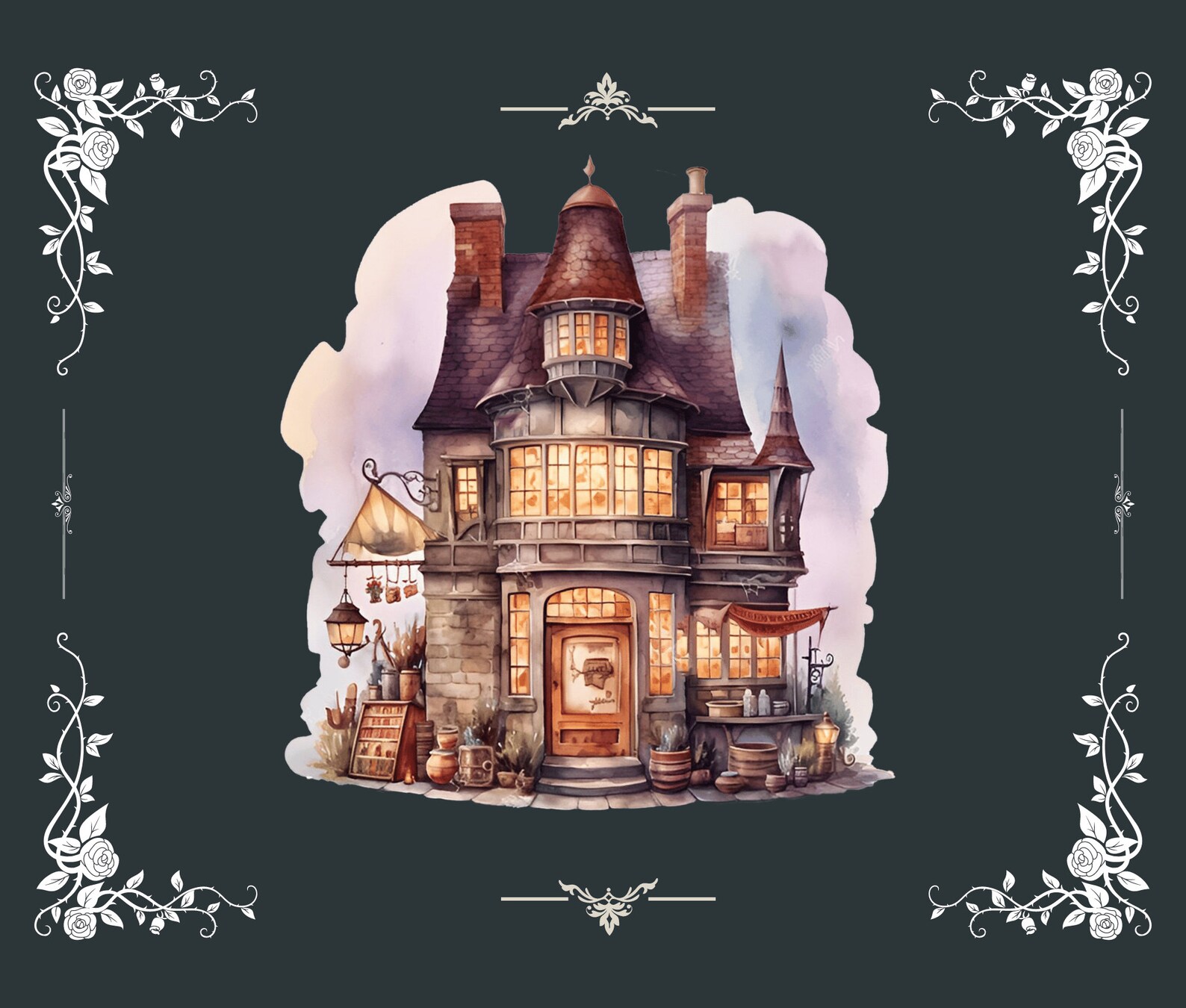Digital Clipart Illustration Set, Magic Shops Wizard Fantasy Mystical ...