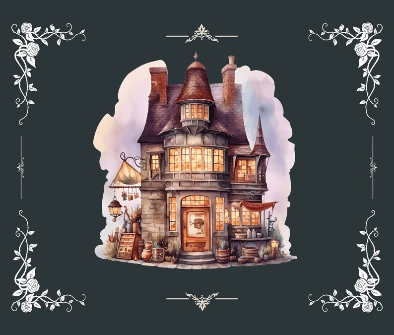 Digital Clipart Illustration Set, Magic Shops Wizard Fantasy Mystical ...