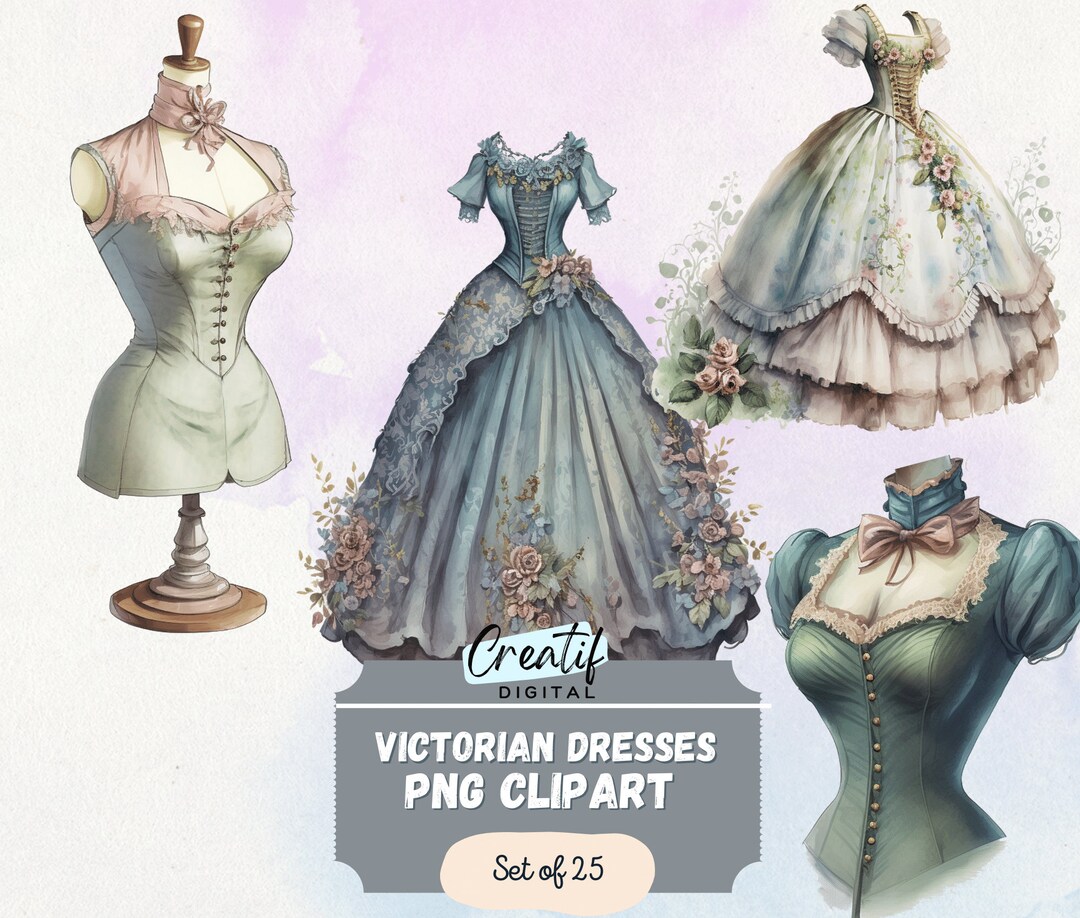 Digital Clipart Illustration Set, Victorian Dresses Collection, PNG ...