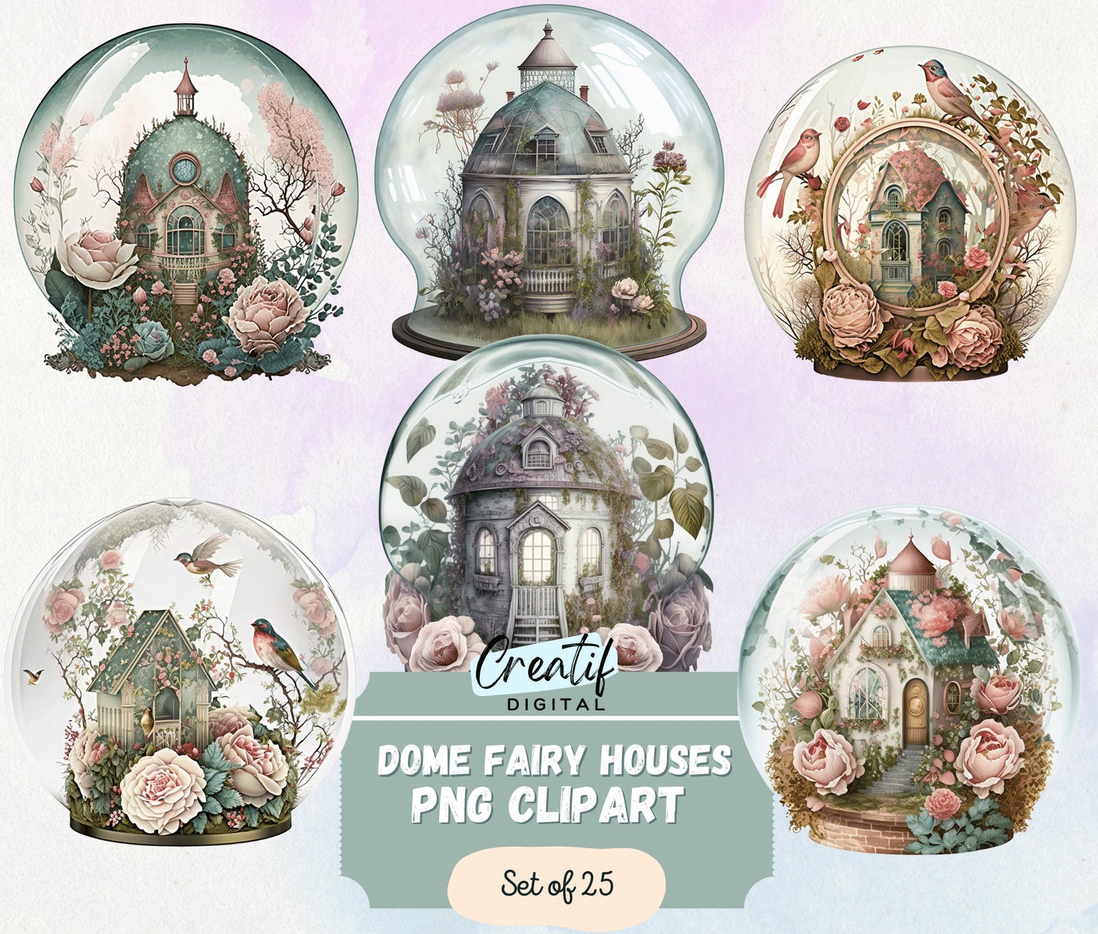Digital Clipart Illustration Set, Dome Fairy House, PNG Printable ...
