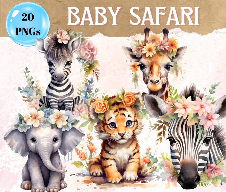 Digital Clipart Illustration Set Cute Baby Safari Animals - Etsy
