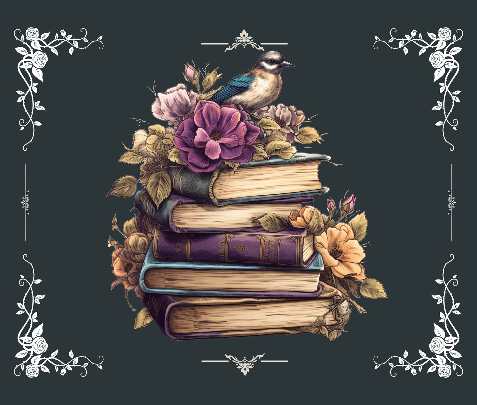 Digital Clipart Floral Old Vintage Victorian Books Clipart Illustration ...