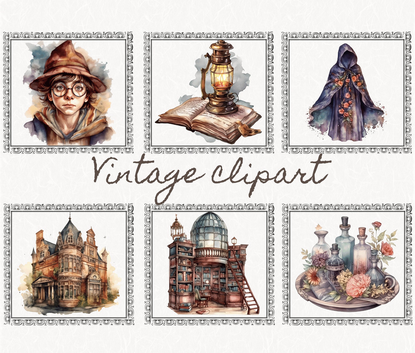 Digital Clipart Illustration Set, Magic Academy Wizard Fantasy Mystical ...