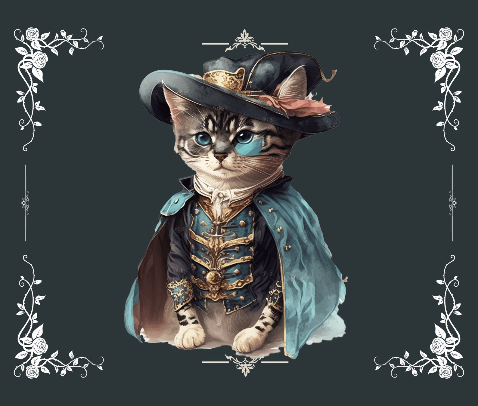 Digital Clipart Illustration Set, Cat Musketeer Cute Fantasy Cats ...