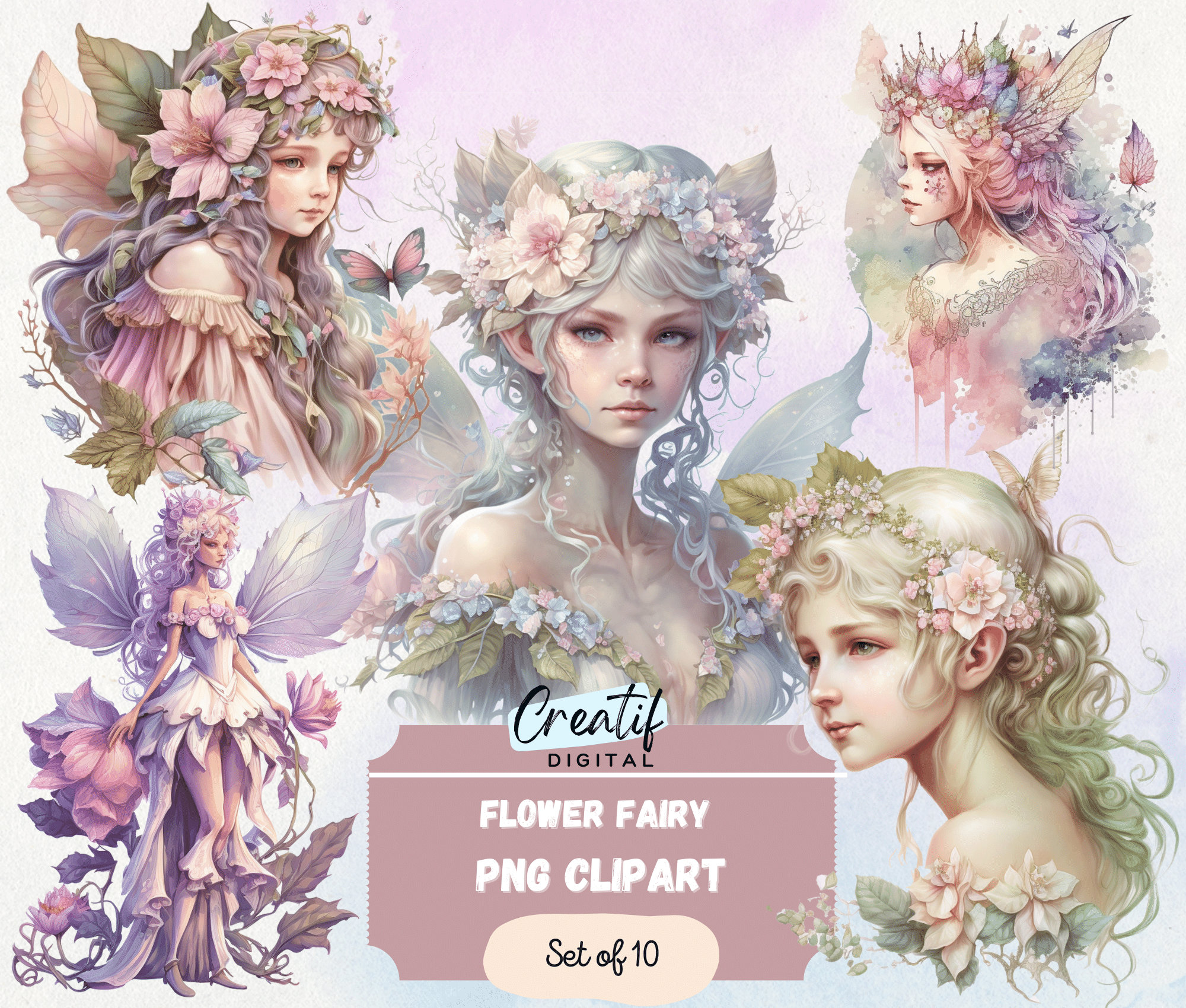 Digital Clipart Illustration Set Flower Fairy PNG Printable - Etsy