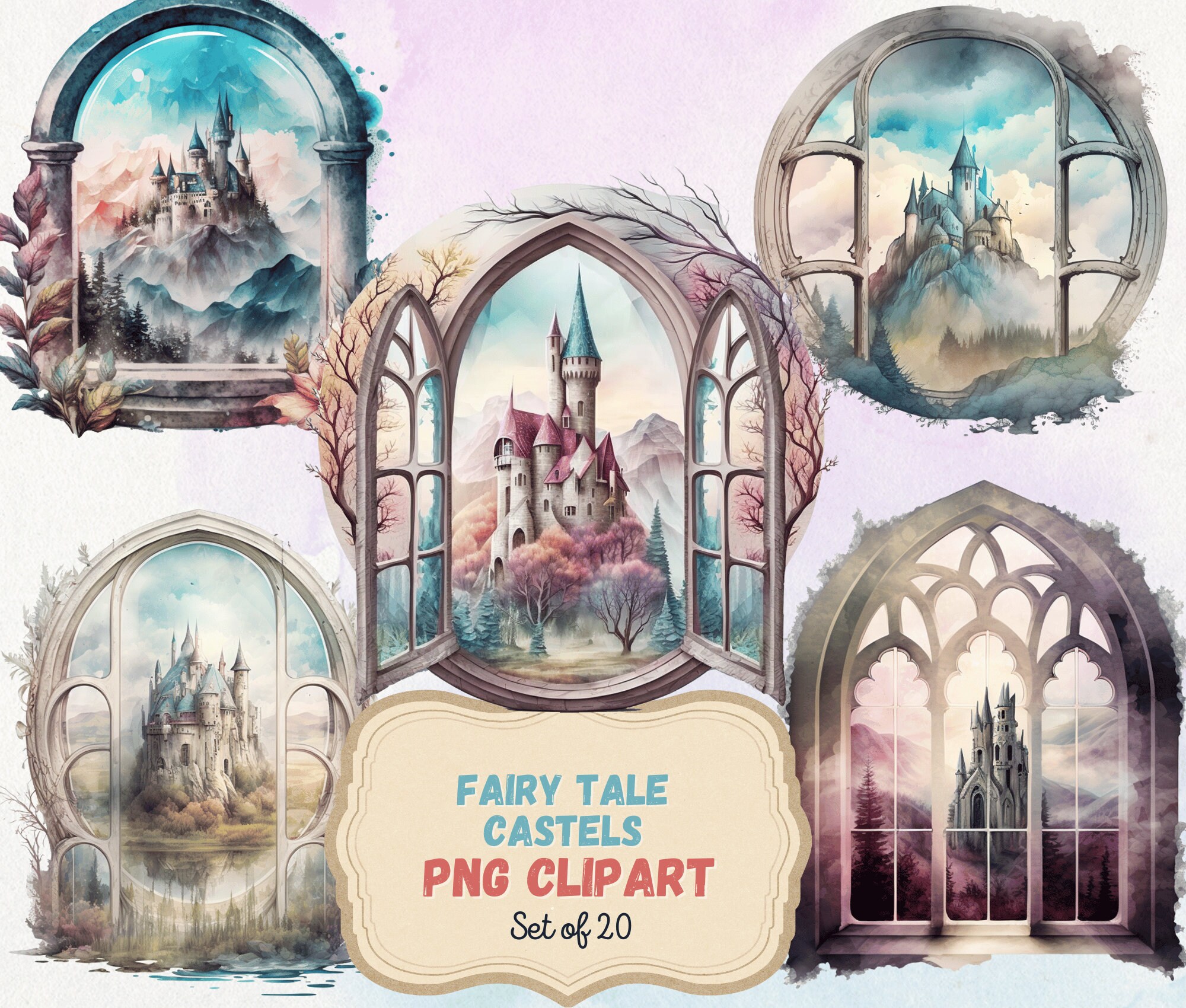 Digital Clipart Illustration Set, Fairy Tale Castels , PNG Printable ...