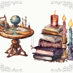 Digital Clipart Illustration Set, Magic Academy Wizard Fantasy Mystical ...