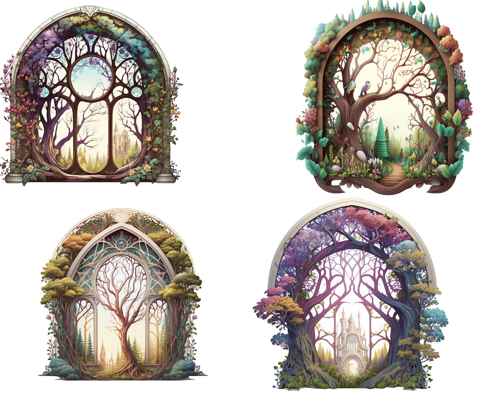 Digital Clipart Illustration Set, Fairy Tale Forest Portal, PNG ...