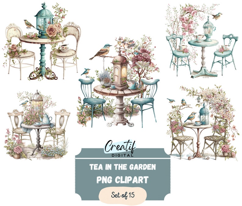 Digital Clipart Illustration Set Tea in the Garden PNG - Etsy