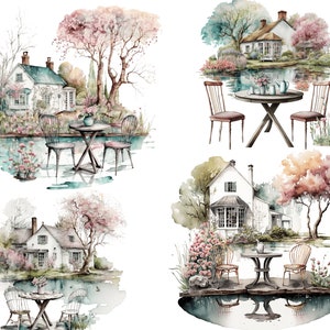 Digital Clipart Illustration Set, Garden Cottage, PNG Printable ...