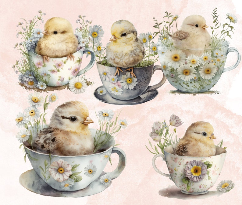 Digital Clipart Illustration Set, Easter Chicks Set, PNG Printable ...