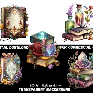 Digital Clipart Illustration Set, Mystical Books, PNG Printable ...