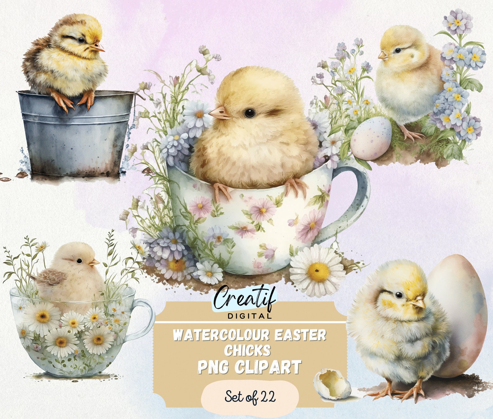 Digital Clipart Illustration Set, Easter Chicks Set, PNG Printable ...