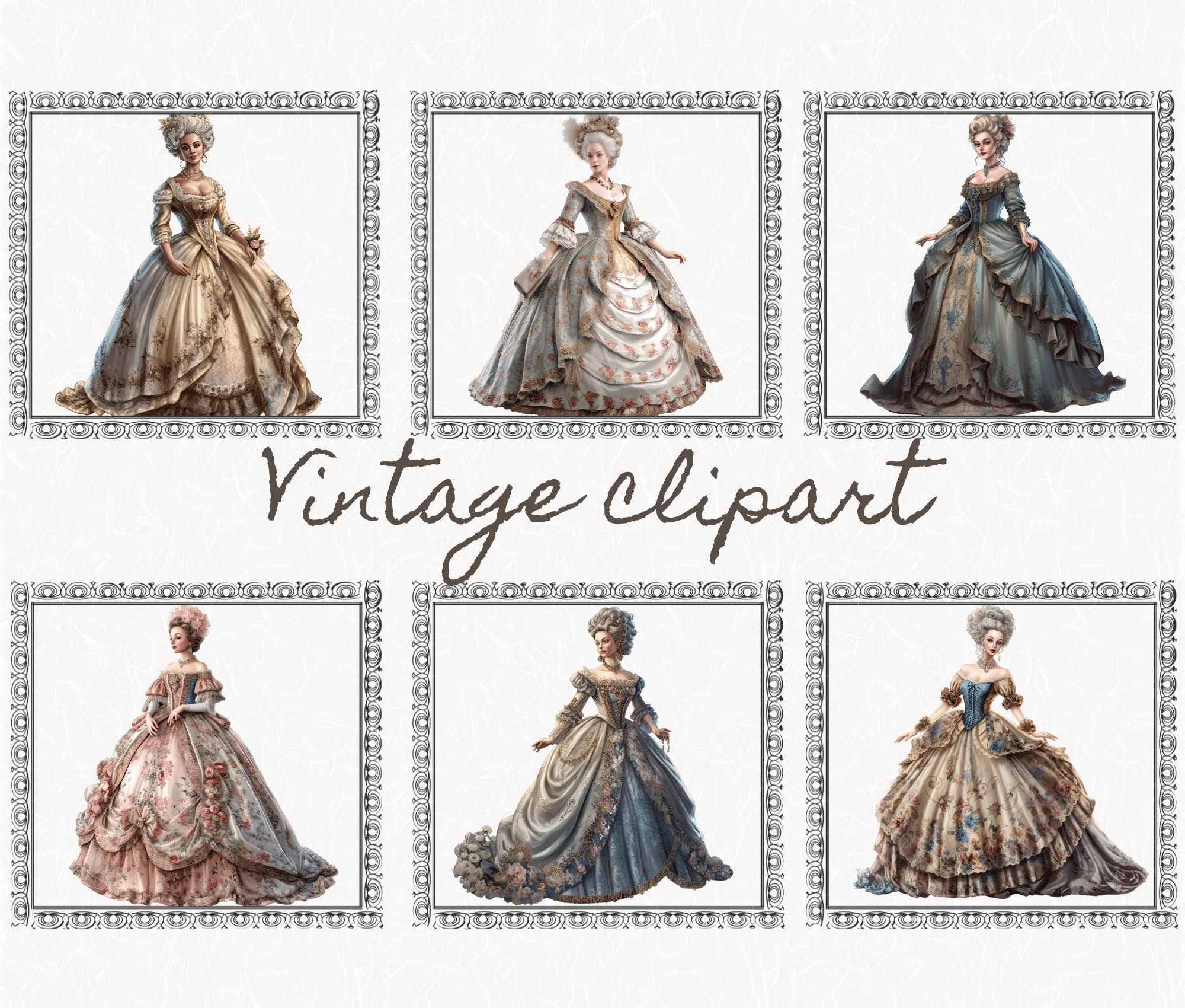 Digital Clipart Illustration Set Rococo Marie Antoinette - Etsy