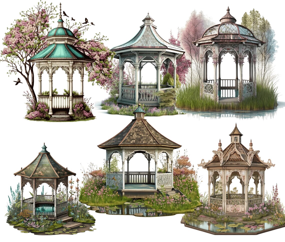 Digital Clipart Illustration Set, Gazebo in Spring, PNG Printable ...