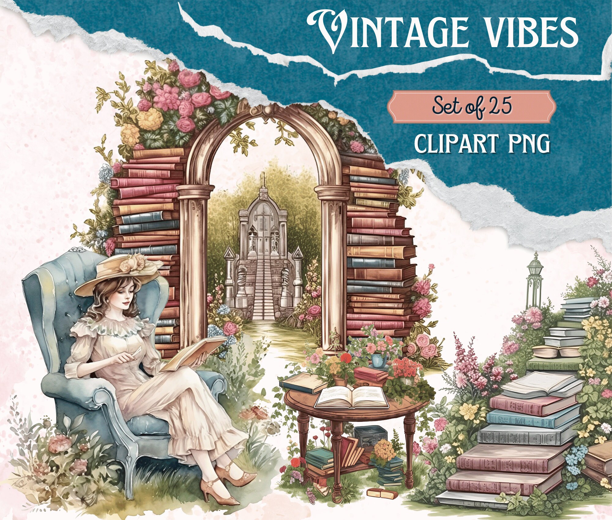 Digital Clipart Illustration Set, Victorian Books Forest Fantasy Kit ...