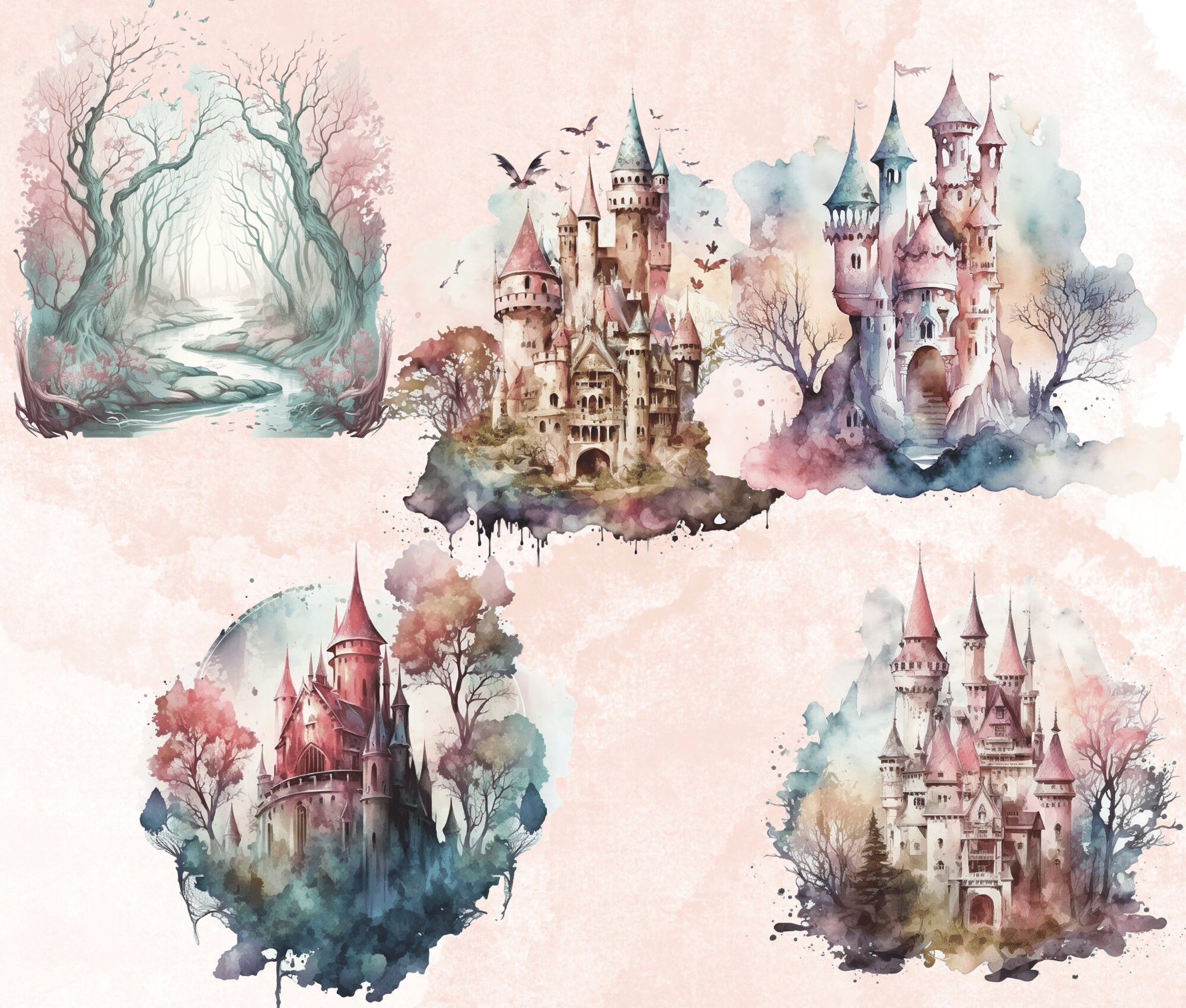 Digital Clipart Illustration Set Fairy Tale Oasis PNG - Etsy