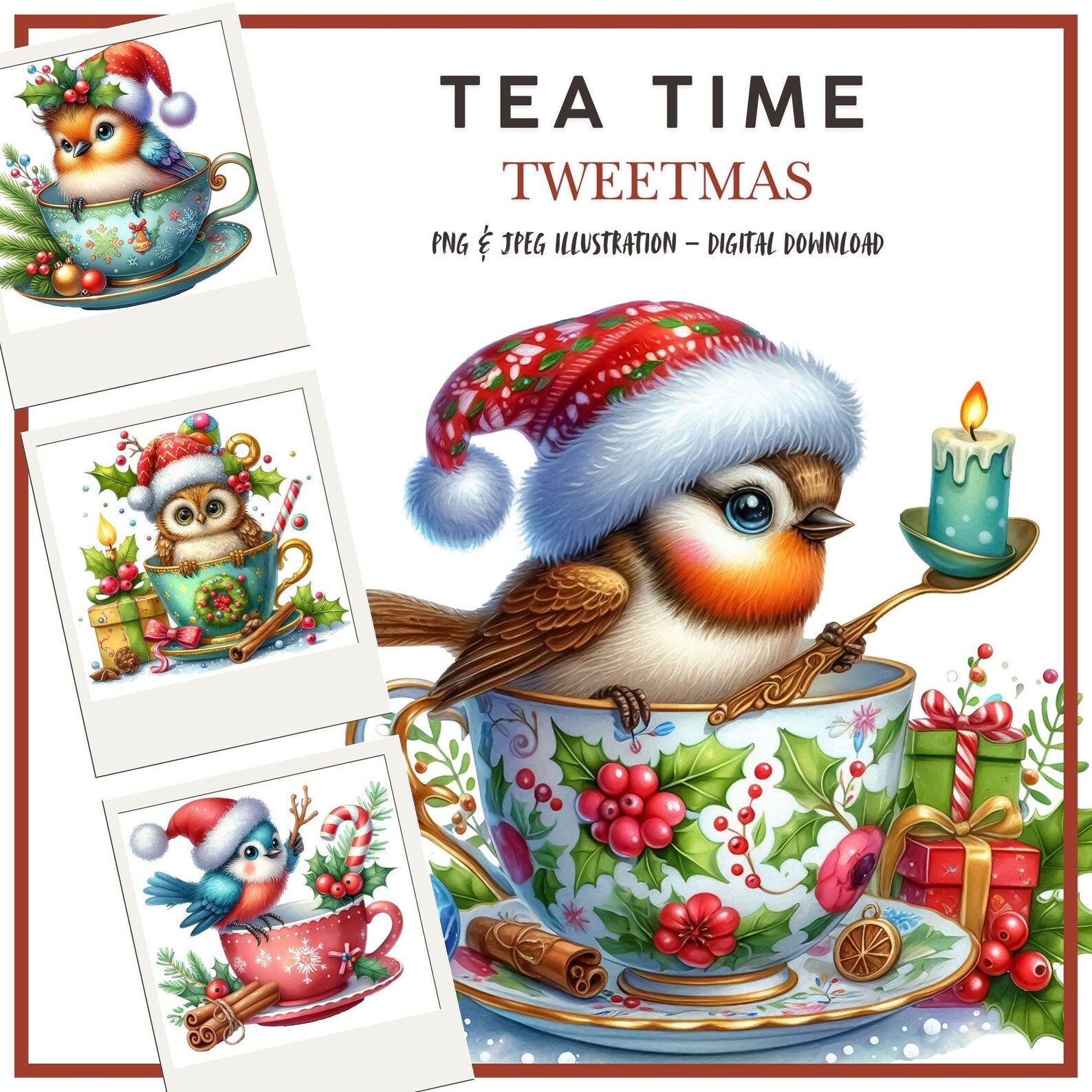 Digital Winter Clipart, Cute Christmas Birds, Illustrations for ...