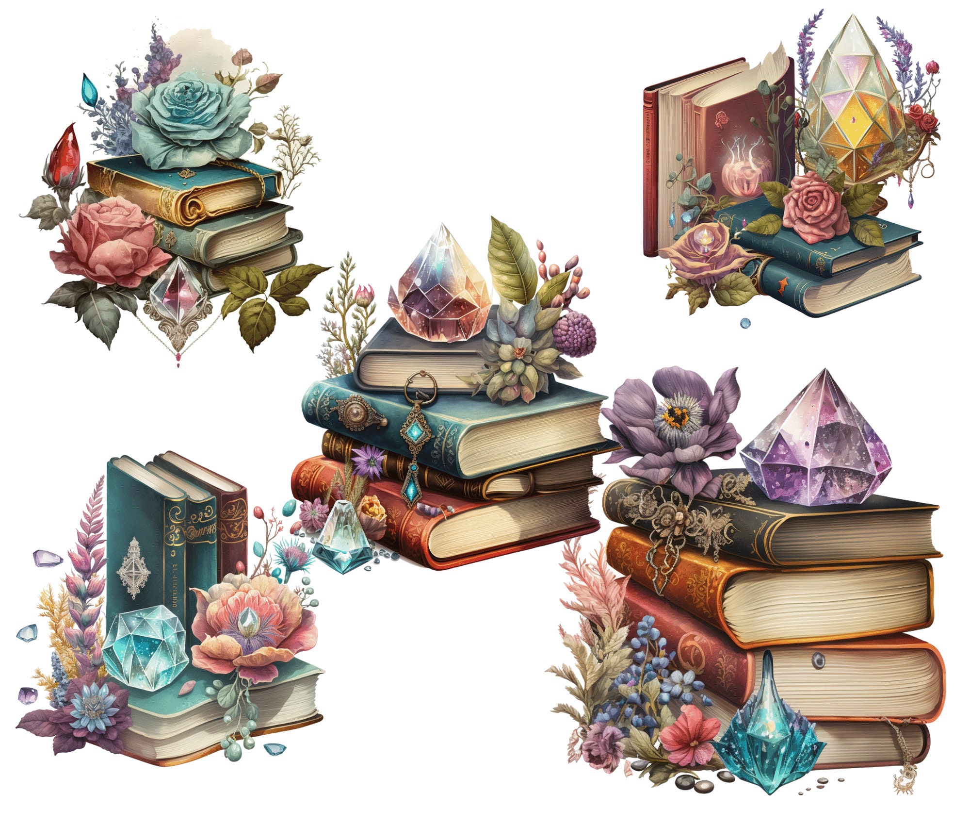 Digital Clipart Illustration Set, Mystical Books, PNG Printable ...