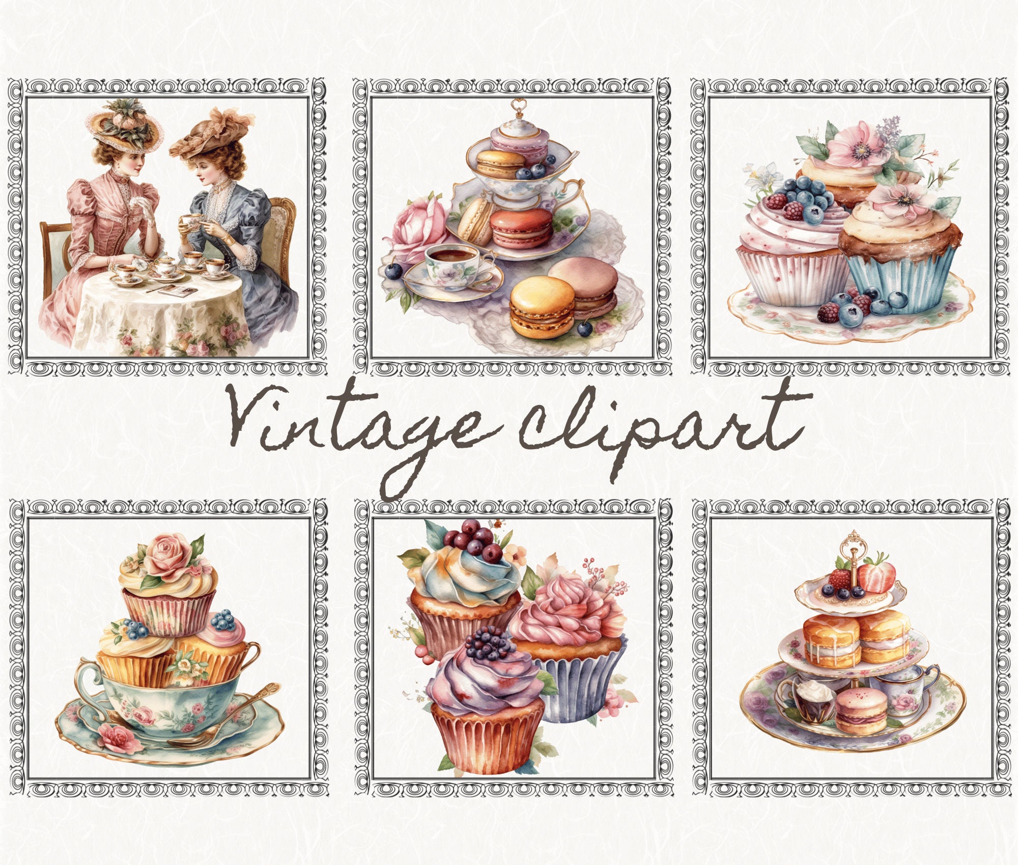 Digital Clipart Illustration Set Victorian Tea Time PNG - Etsy Australia