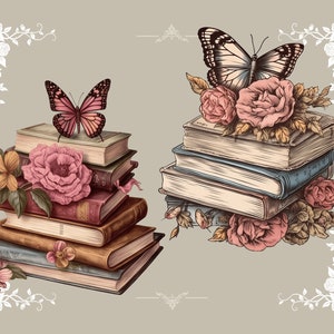 Digital Clipart Floral Old Vintage Victorian Books Clipart Illustration ...