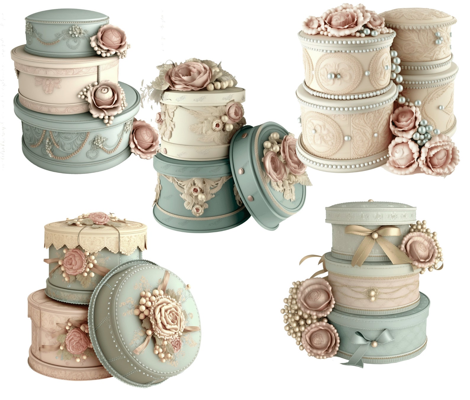Digital Clipart Illustration Set, Victorian Hat Boxes , PNG Printable ...