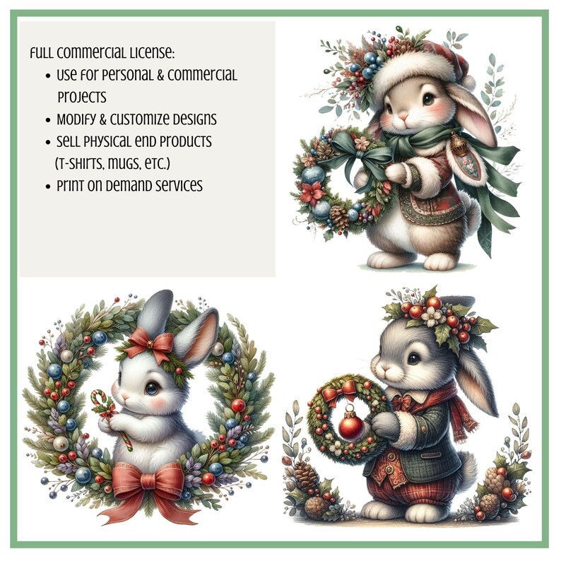 Digital Winter Clipart, Cute Holiday Hops Bunnies, Illustrations for ...