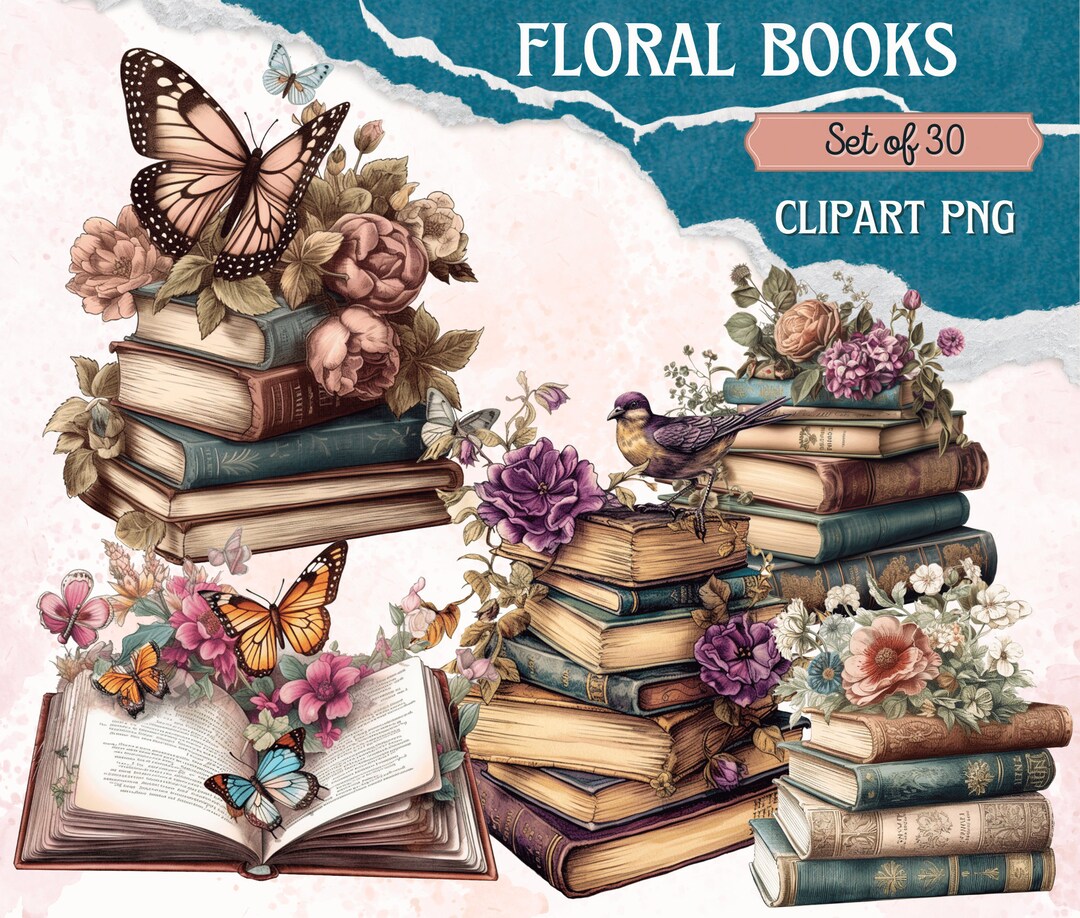 Digital Clipart Floral Old Vintage Victorian Books Clipart Illustration ...