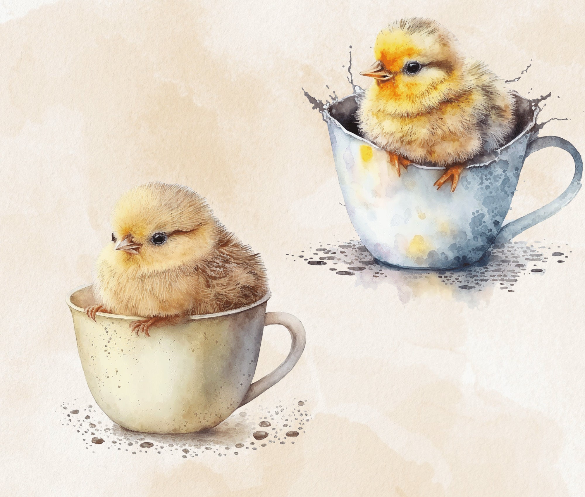 Digital Clipart Illustration Set, Easter Chicks Set, PNG Printable ...
