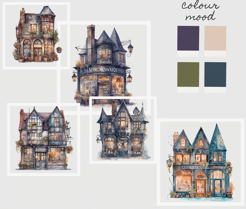 Digital Clipart Illustration Set, Magic Shops Wizard Fantasy Mystical ...