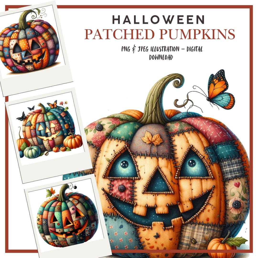 Digital Halloween Clipart, Autumn Festive Patched Pumpkins ...