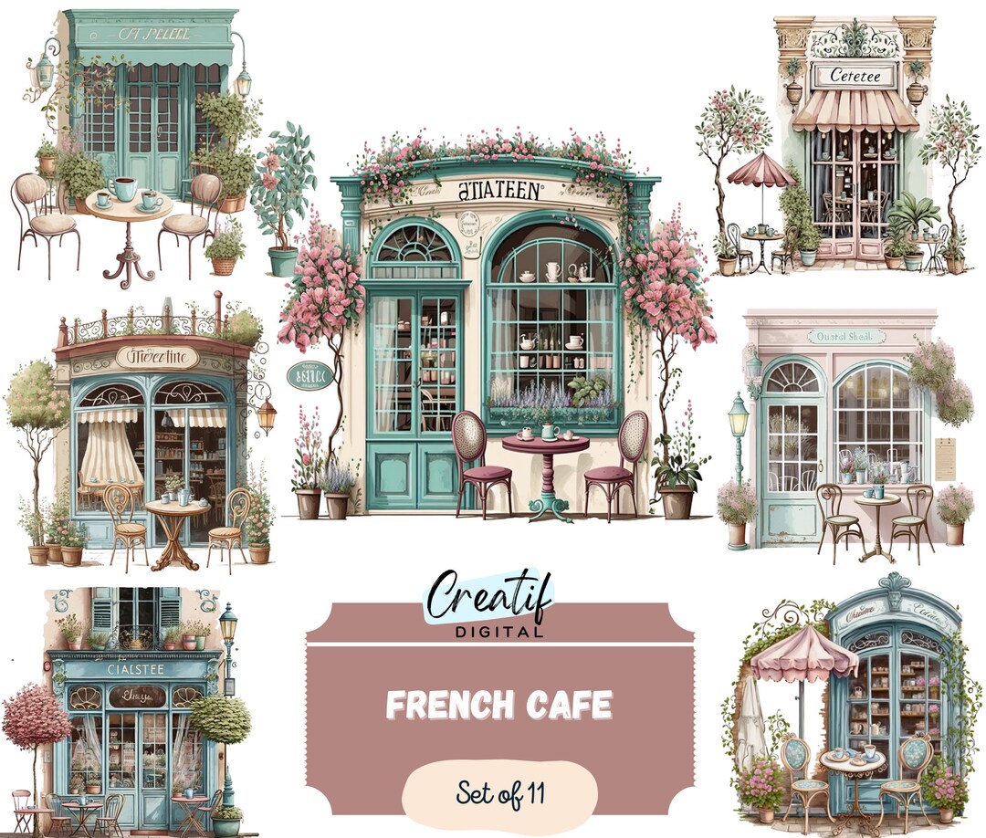 Digital Clipart Illustration Set, French Cafe, PNG Printable Watercolor ...