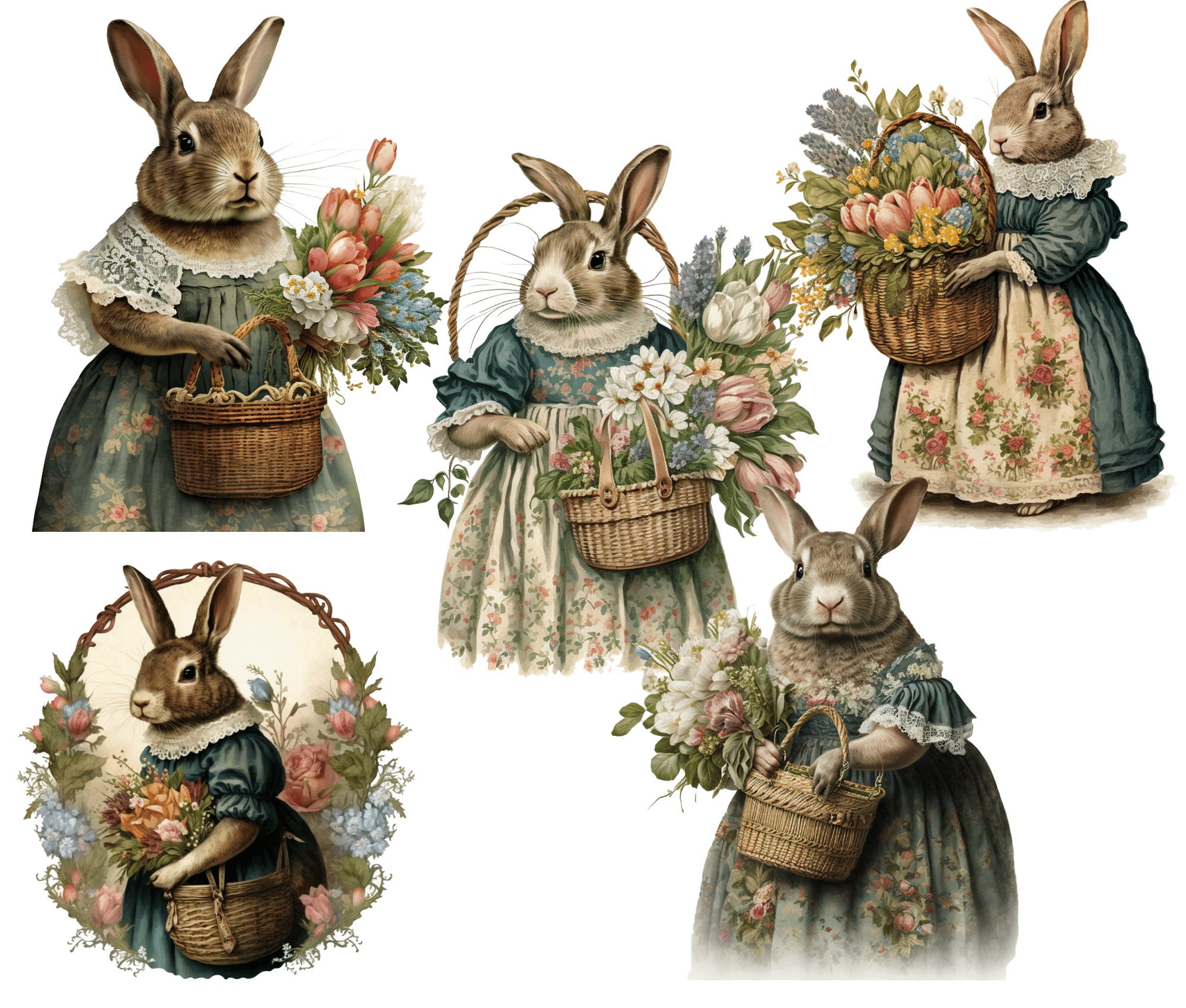 Digital Clipart Illustration Set, A Victorian Bunny, PNG Printable ...