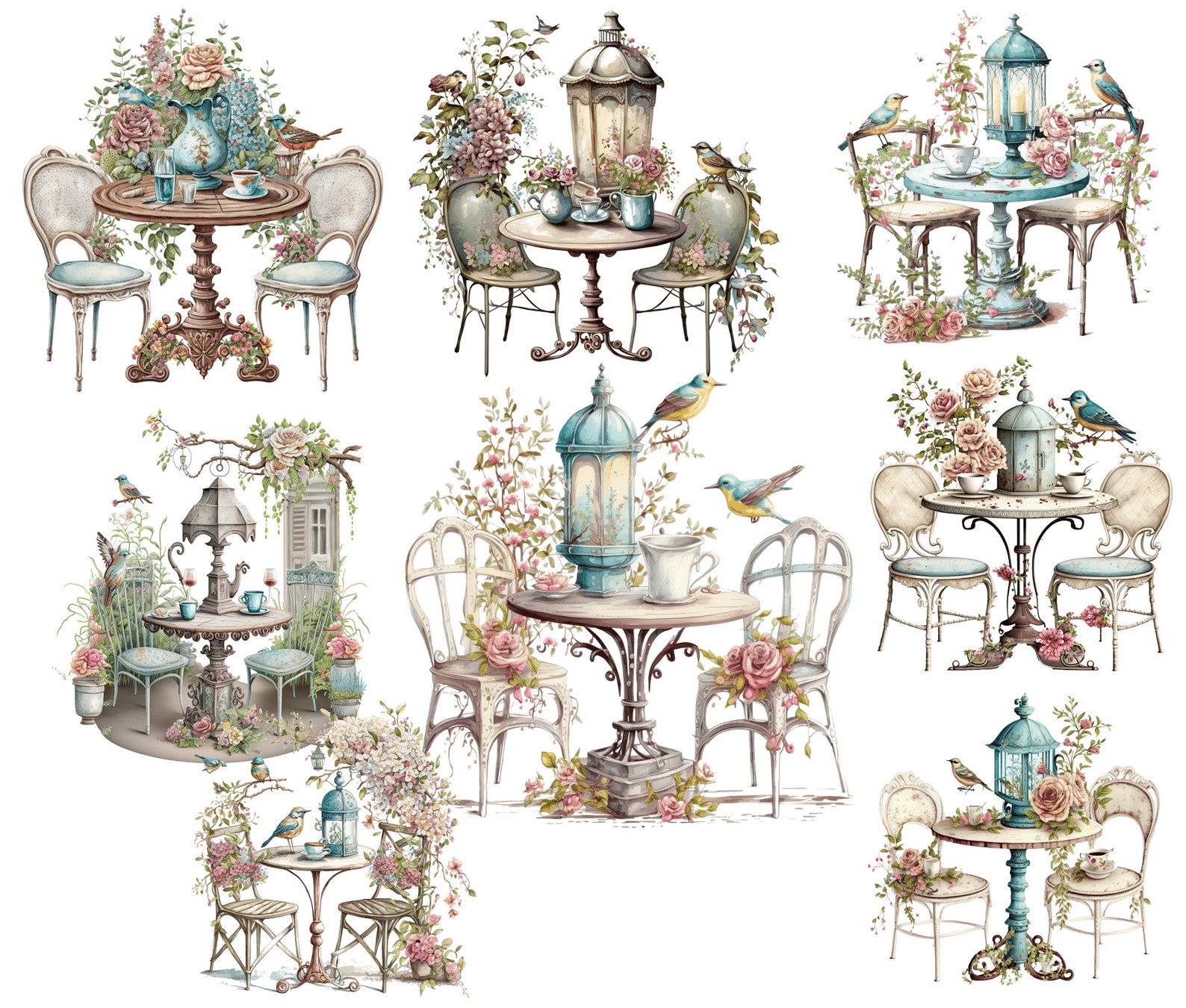 Digital Clipart Illustration Set Tea in the Garden PNG - Etsy