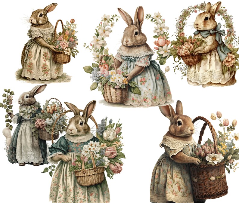 Digital Clipart Illustration Set, A Victorian Bunny, PNG Printable ...