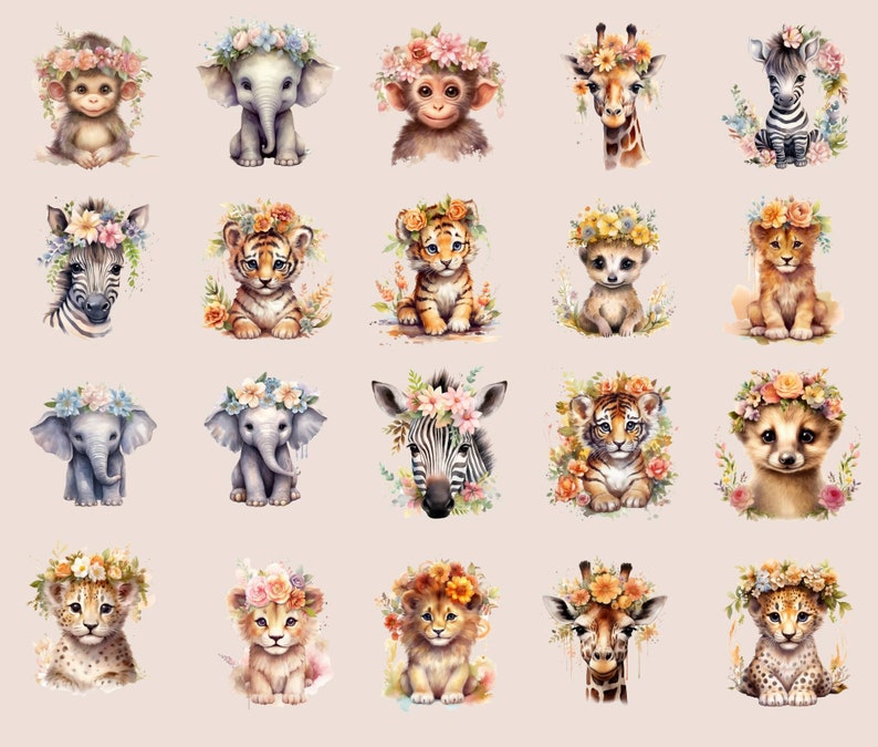 Digital Clipart Illustration Set Cute Baby Safari Animals - Etsy