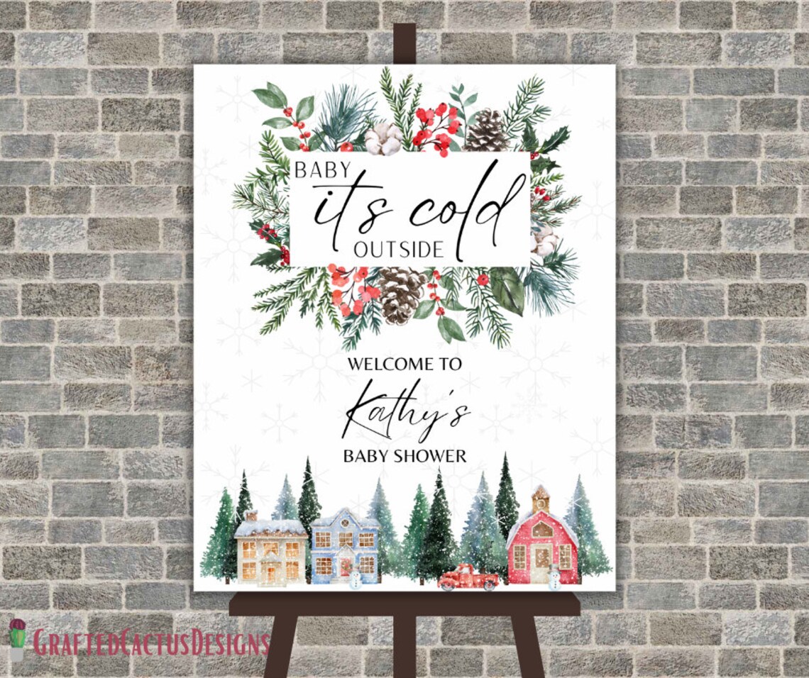 Editable Winter, Baby It’s Cold Outside, Baby Shower Welcome Sign ...