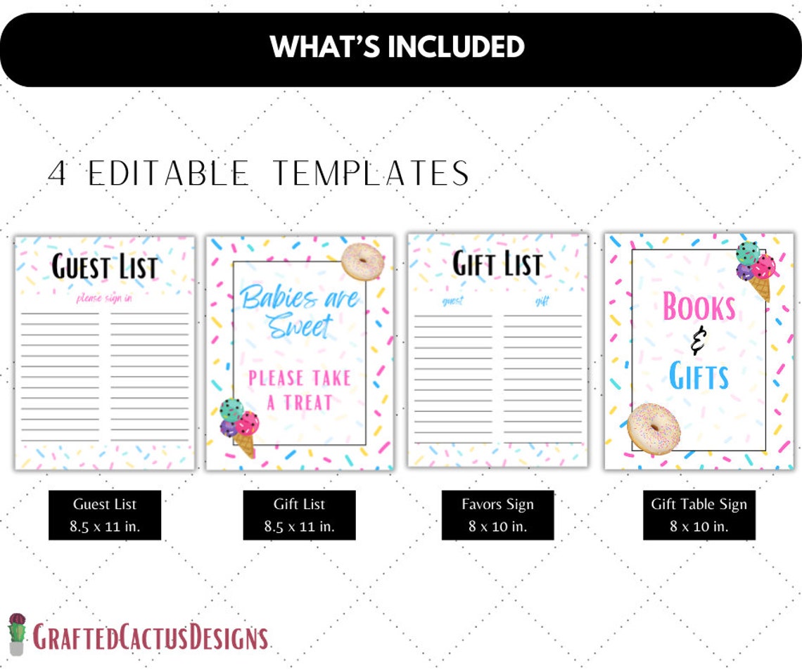 Editable Sprinkle, Baby Shower Signage Bundle, Baby Shower Signs ...