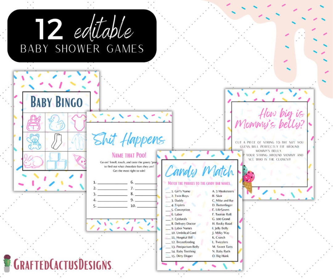 Editable Sprinkle, Baby Shower Game Bundle, Baby Shower Game Pack ...