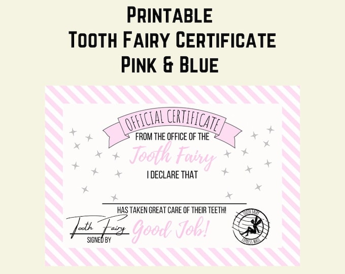 Boy Tooth Fairy Certificate for First Tooth and Printable Tooth Chart ...