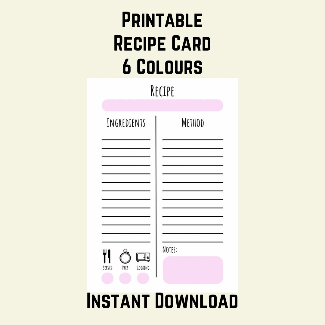 Printable Recipe Card | Kitchen Organisation - Etsy