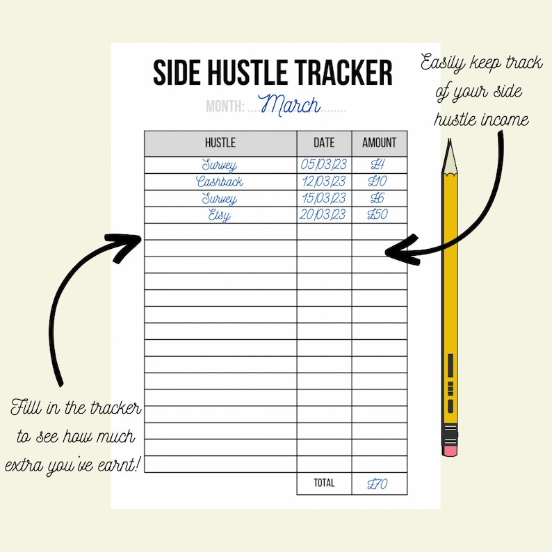 Printable A4 A5 Side Hustle Income Tracker | Digital Download Item ...