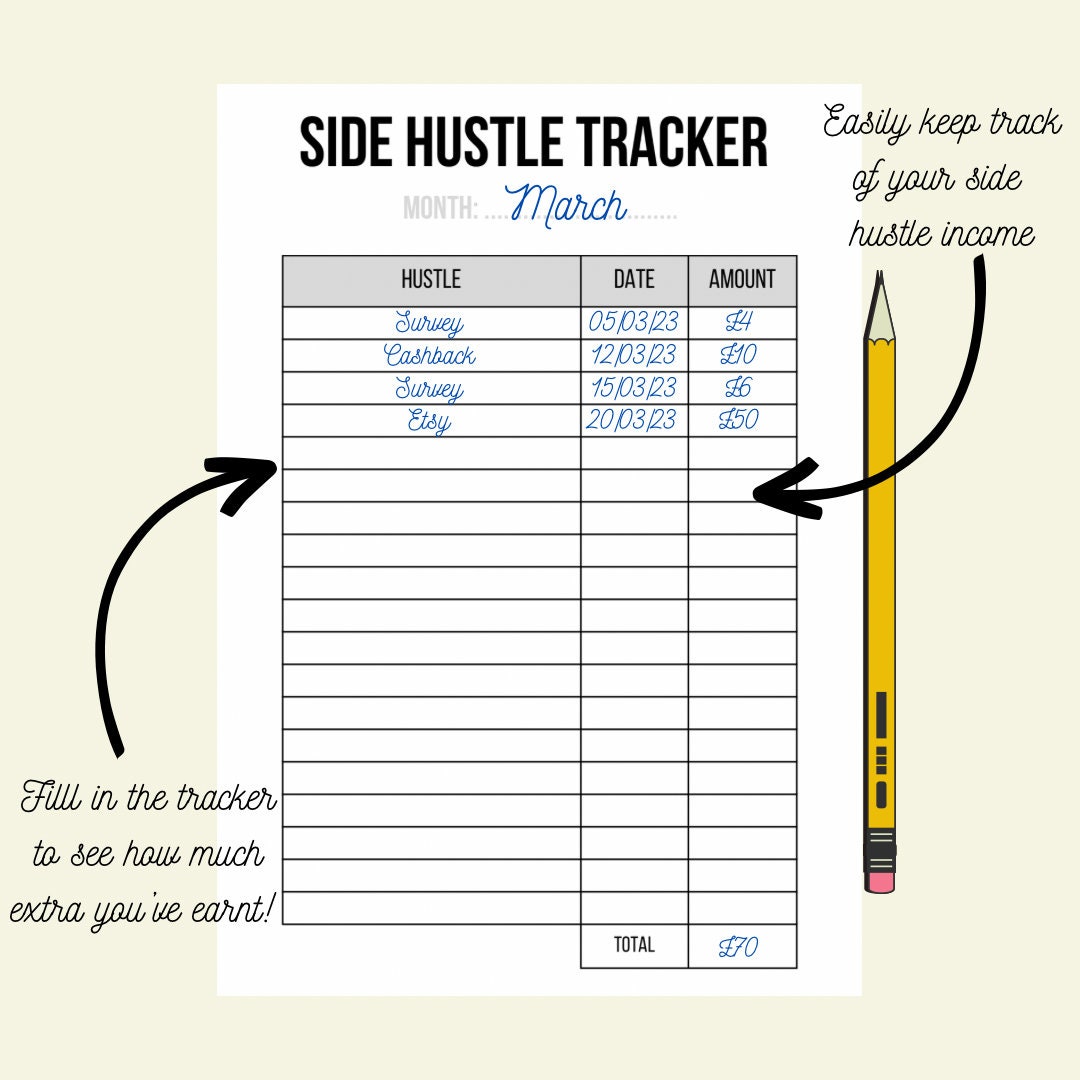 Printable A4 A5 Side Hustle Income Tracker | Digital Download Item ...