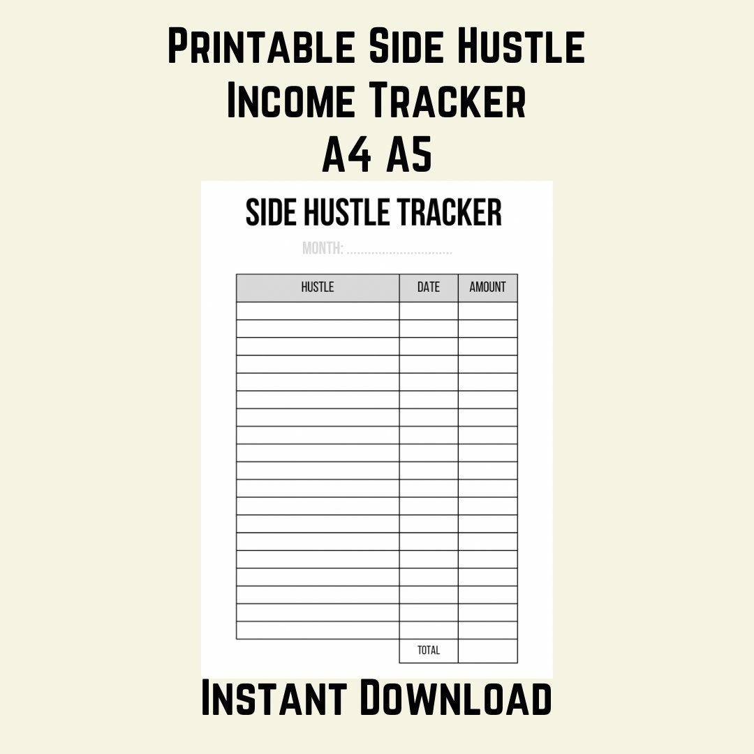 Printable A4 A5 Side Hustle Income Tracker | Digital Download Item ...