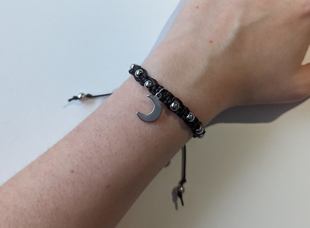 Bracelet Goth Macrame Handmade Moon Charm Pendant Moon - Etsy