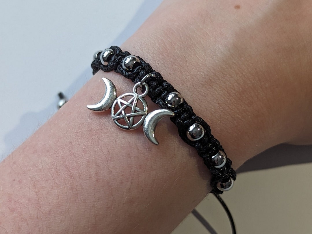 Bracelet Goth Macrame Handmade Pentagram Charm Pendant Moon - Etsy