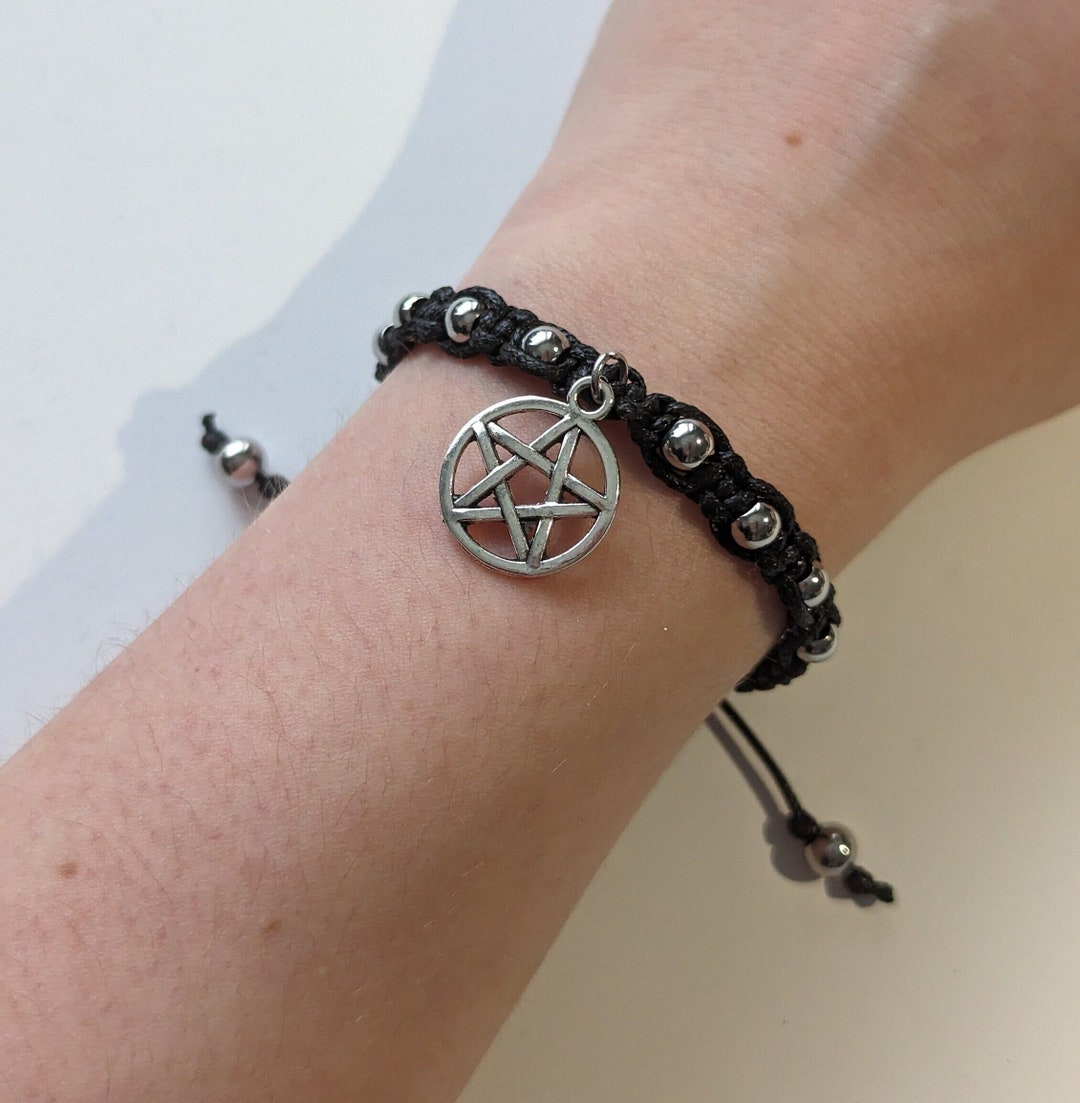 Bracelet Goth Macrame Handmade Pentagram Charm Pendant Moon - Etsy