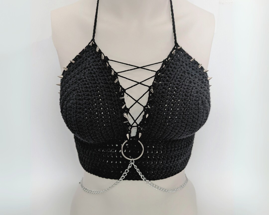 Goth Crochet Top | Top With Chains | Handmade Goth Clothing | Top With ...