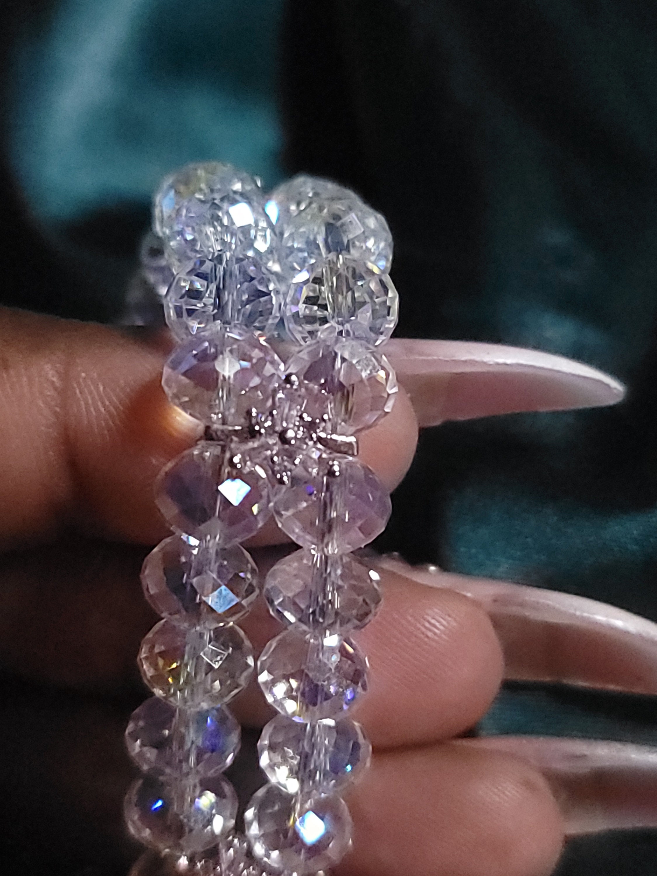 Clear AB White K9 Faceted 2 Row Crystal Bracelet With Silver and Pink ...